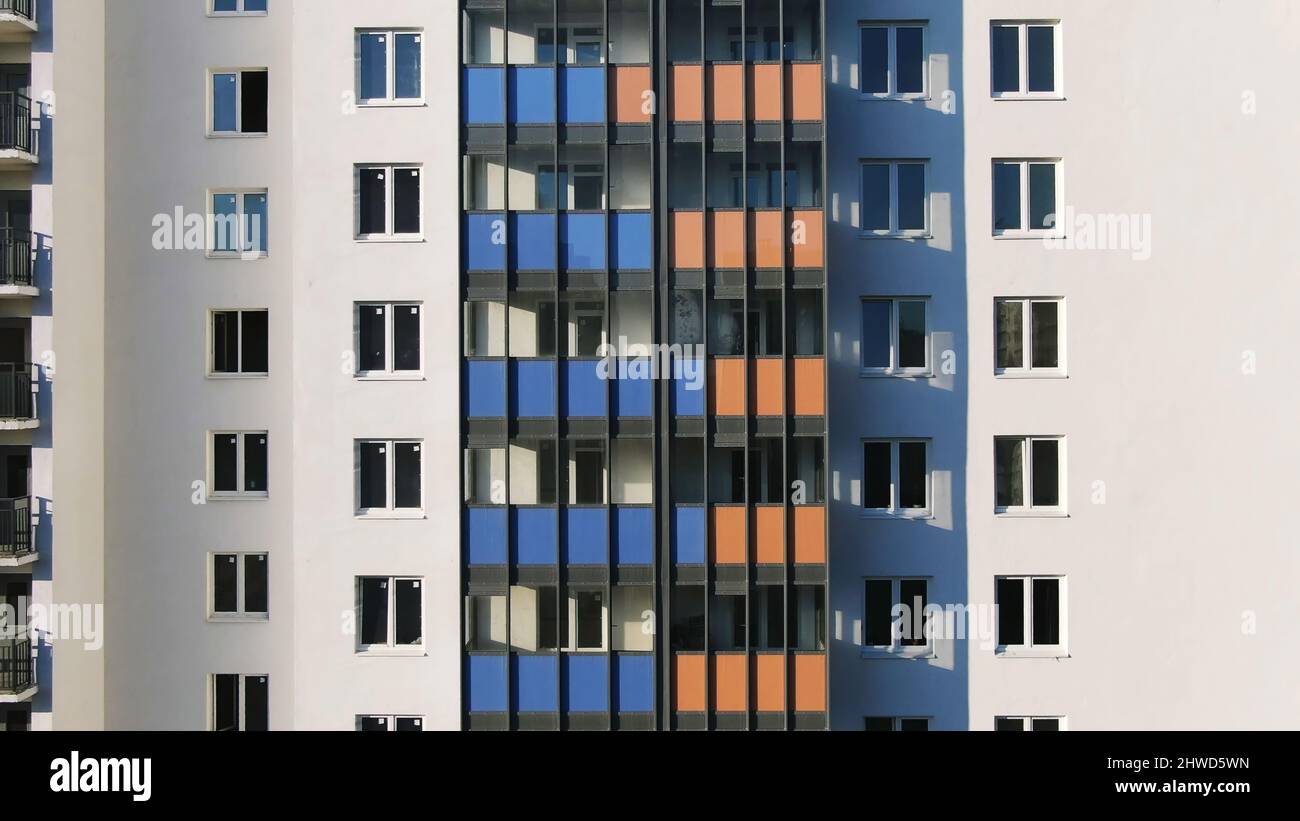 Close-up view facade of the beautiful colorful of a tall residential ...