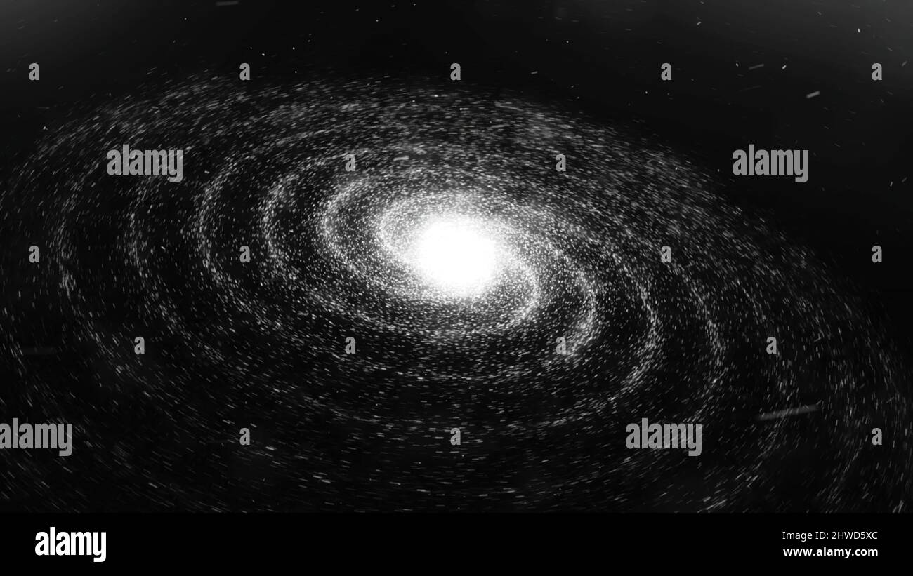Abstract animation of spiral galaxy rotation in space with billion of ...