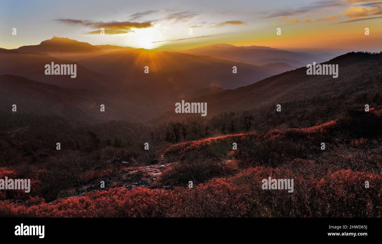 Beautiful sunrise at Lungthang valley, Sikkim, India Stock Photo - Alamy