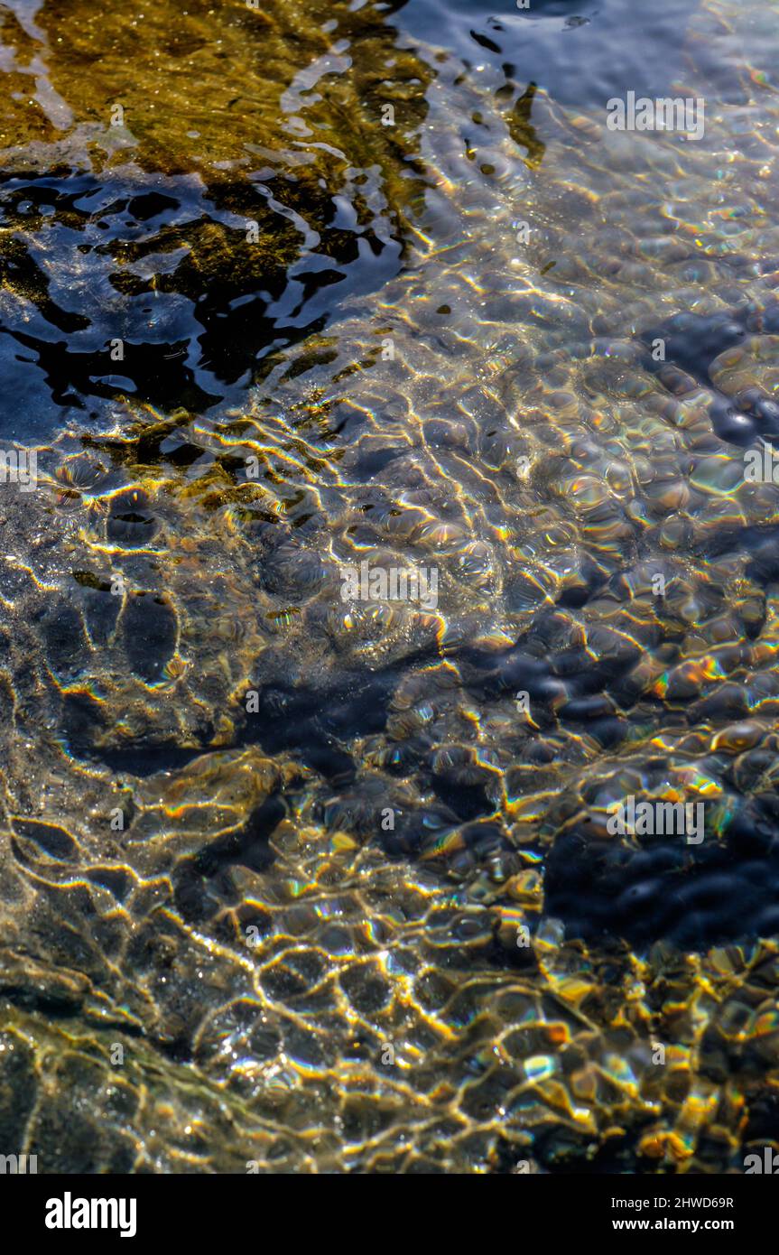 Abstract nature underwater patterned reflection of rocks , Reshi River ...