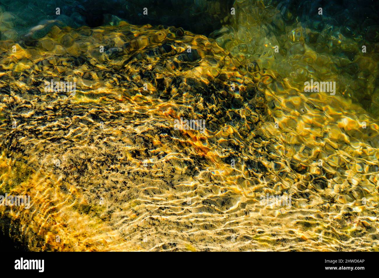 Abstract nature underwater reflection of sand of riverbed , Reshi River ...