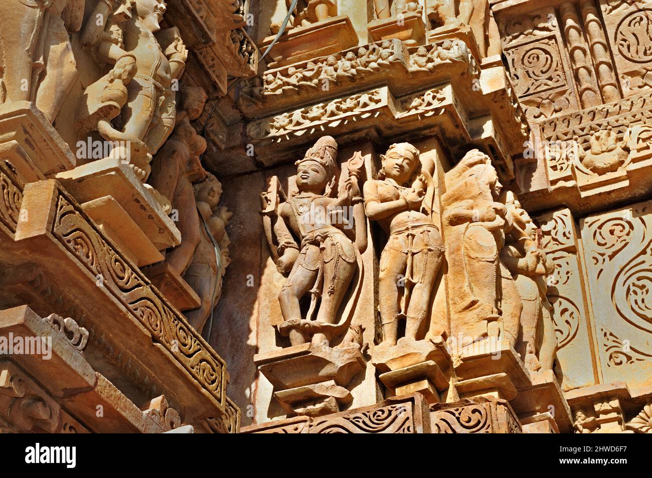 sculptures at Vishvanatha Temple, Western temples of Khajuraho, Madhya Pradesh, India. It's an ...