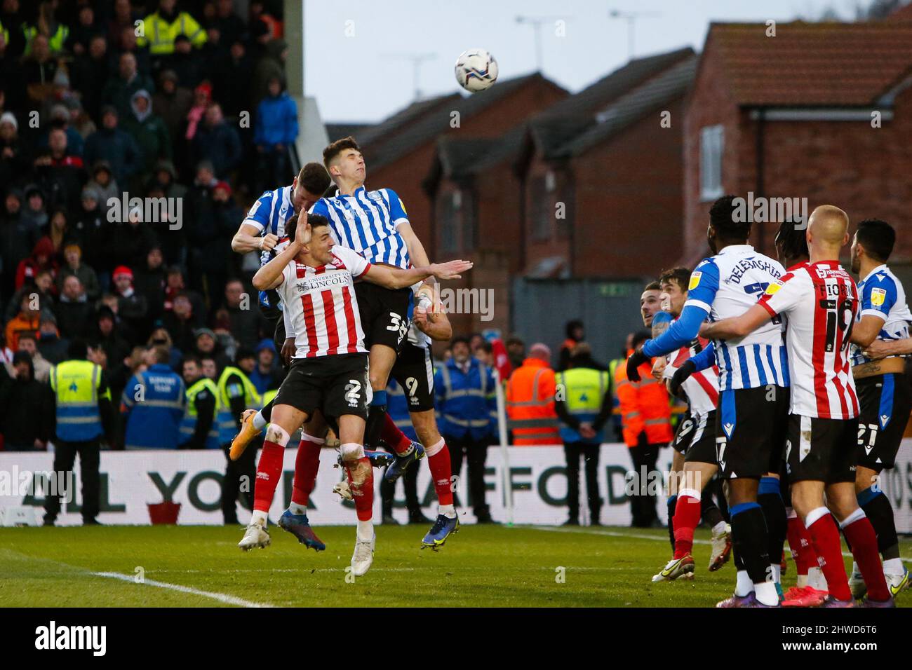 Jordan Storey #38 of Sheffield Wednesday attempts a header at goal ...