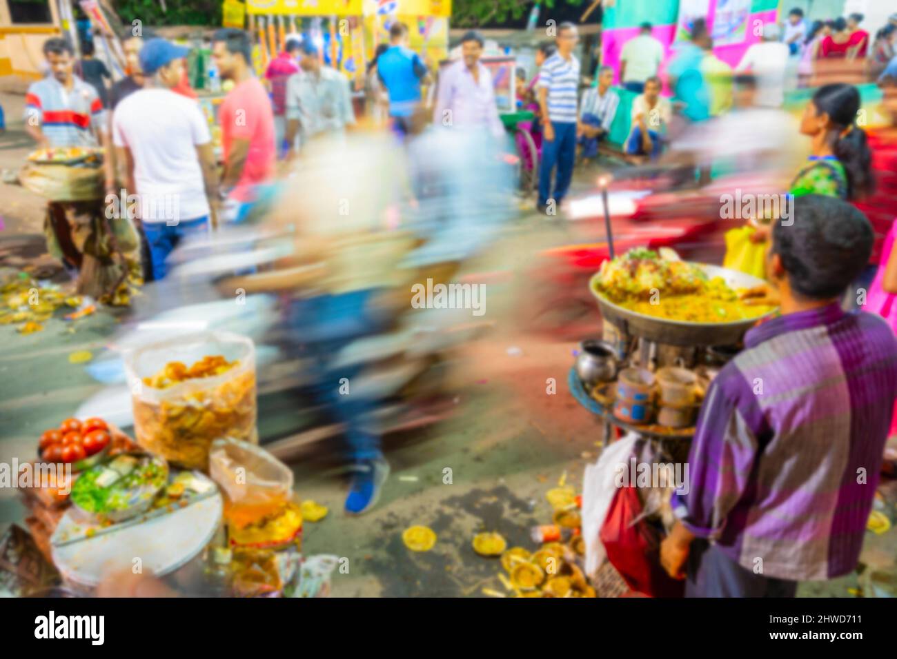Blurred image of Howrah, West Bengal, India. Hindu bengali devotees ...