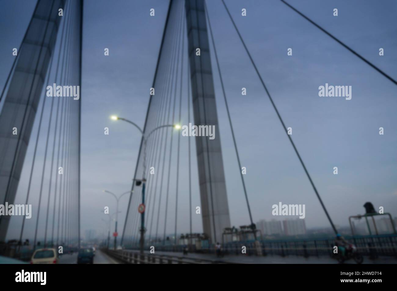 Blurred image of Howrah, West Bengal, India. 2nd Hoogly bridge ...