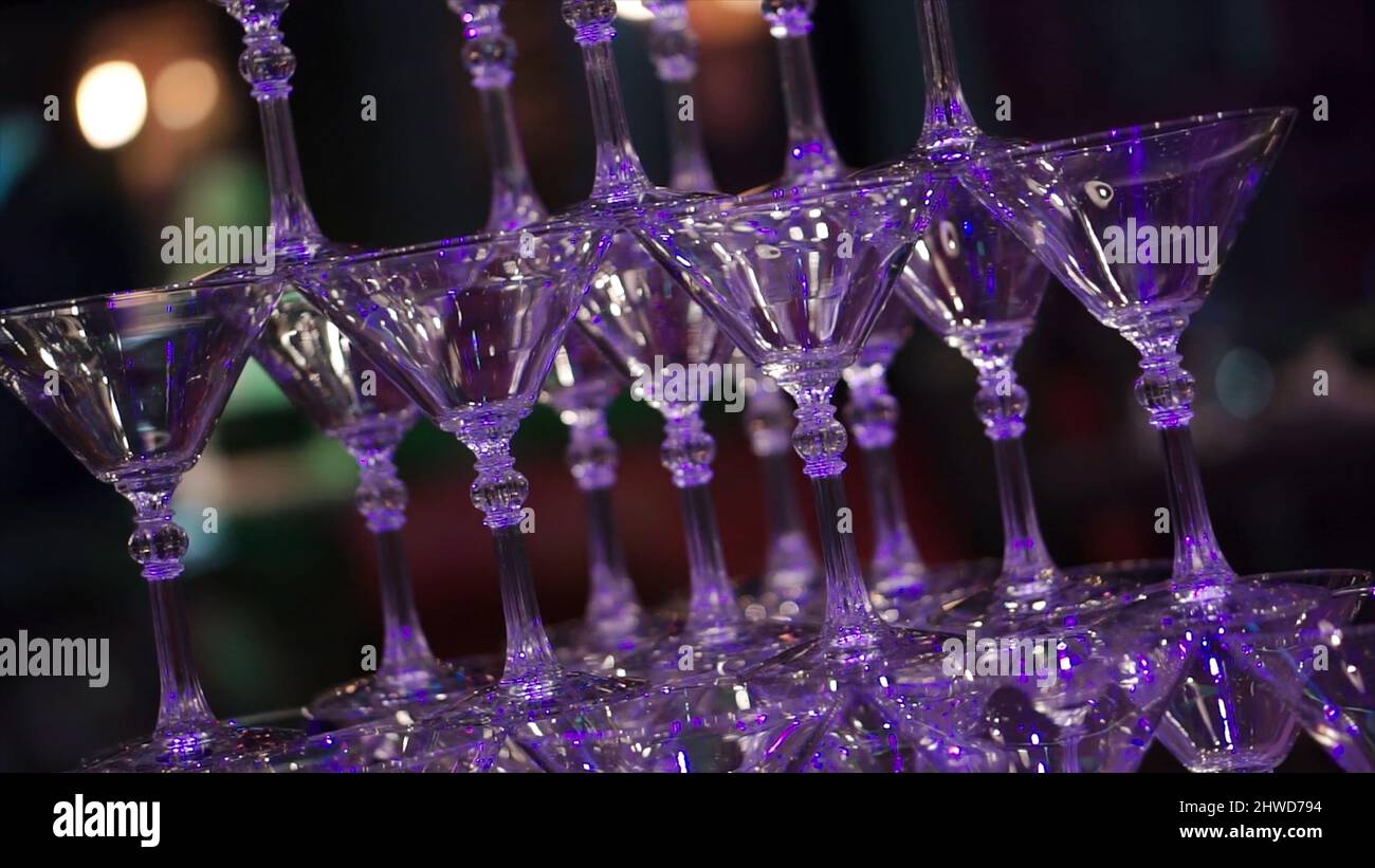 Champagne glass pyramid. Clip. Pyramid of glasses of wine, champagne ...