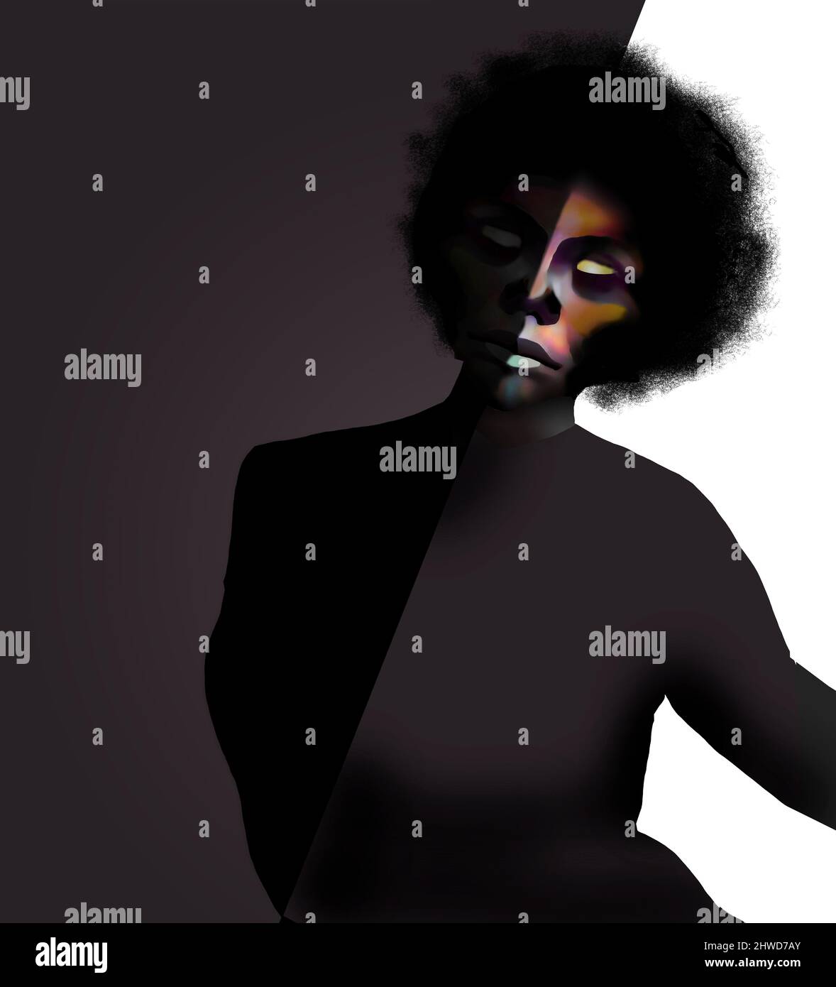 A middle aged African American woman is seen in dramatic and graphic ...