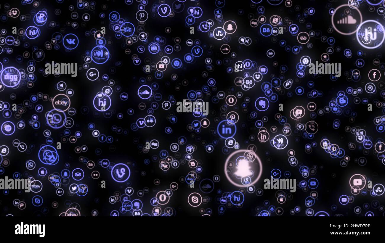 Neon social media icons on black background. Aniamation. Beautiful ...