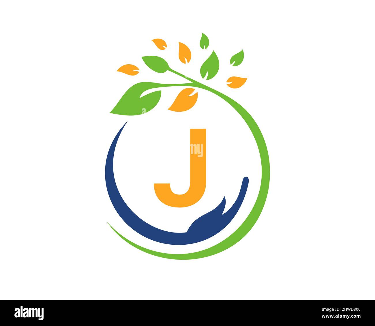 Charity Logo with Hand, Leaf and J Letter Concept. Hand Care Foundation ...