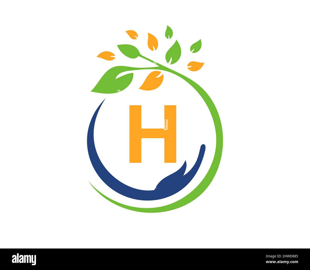 Charity Logo with Hand, Leaf and H Letter Concept. Hand Care Foundation ...