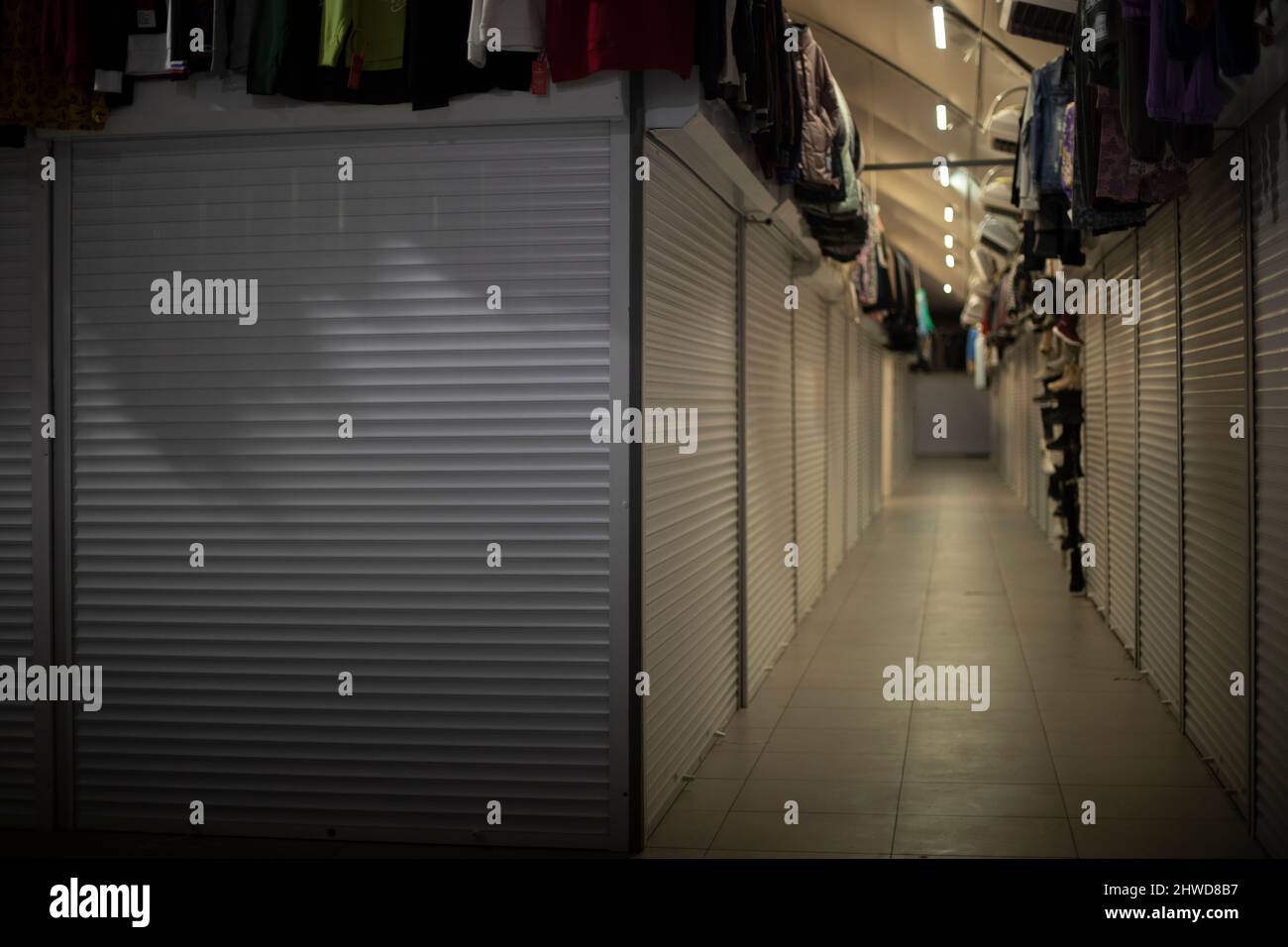 Shops are closed. Shopping arcade. Corridor in shopping pavilion ...