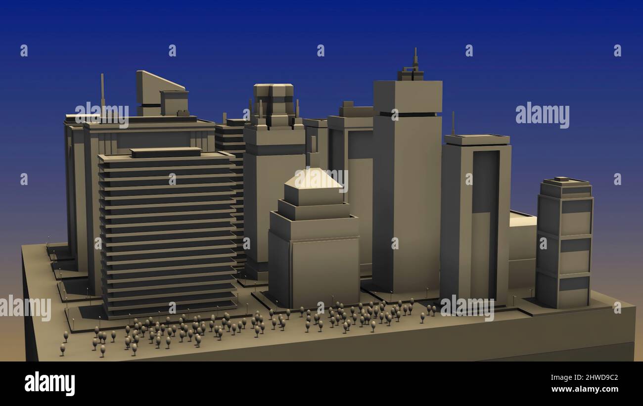 Abstract 3D layout of city. Animation. Model layout and landscape of ...