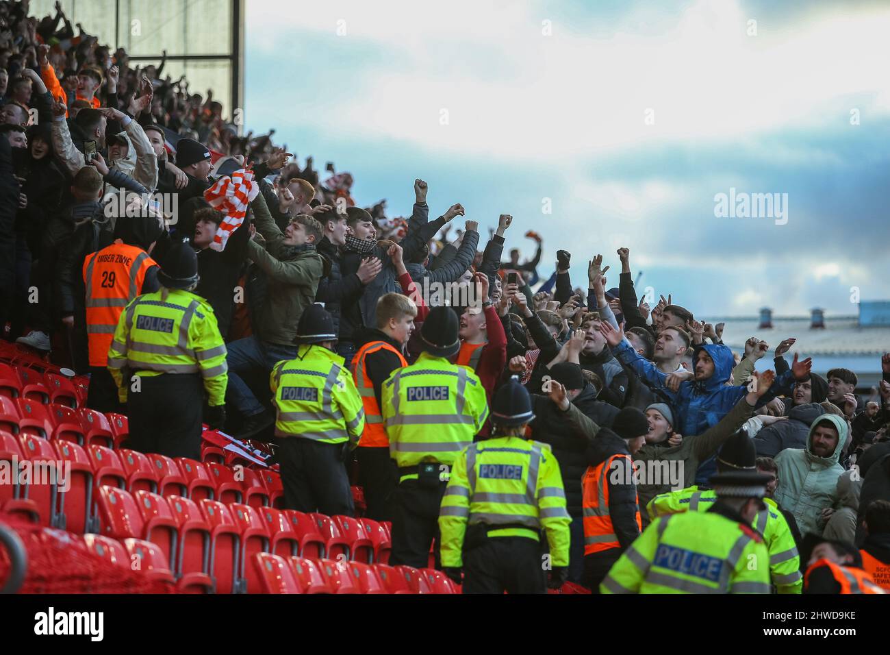 Blackpool fans celebrate Josh Bowler #11 of Blackpool goal to make it 0 ...