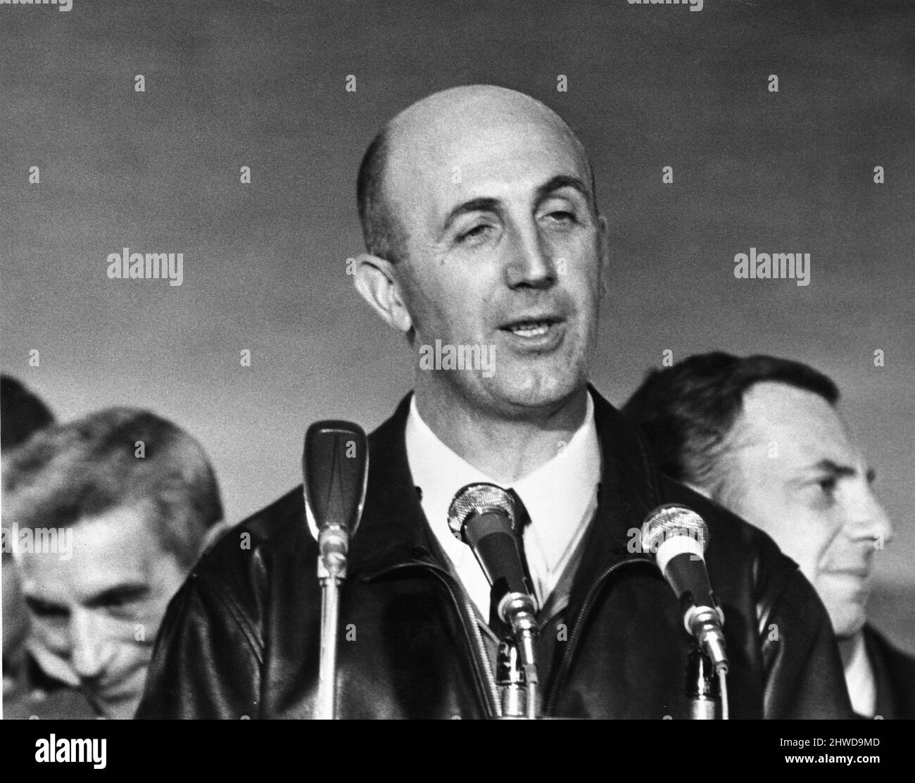 French test pilot Andre turcat speaking after completing the maiden ...