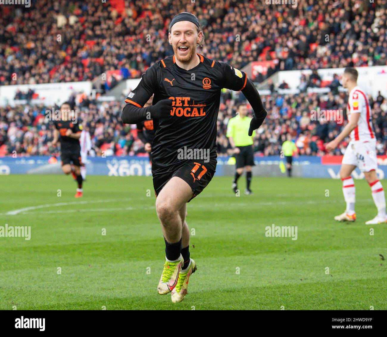 Josh Bowler #11 of Blackpool celebrates his goal to make it 0-1 Stock ...