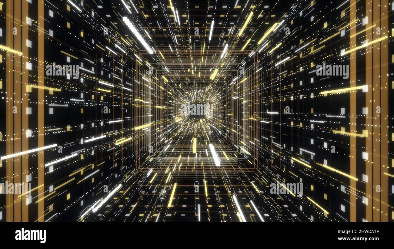 Neon tunnel with colorful stream of shining particles. Animation ...