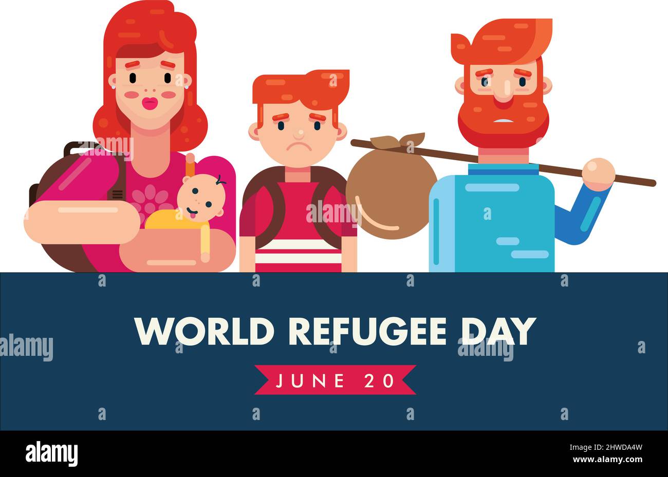 World Refugee Day 20 June with family cartoon illustration vector ...