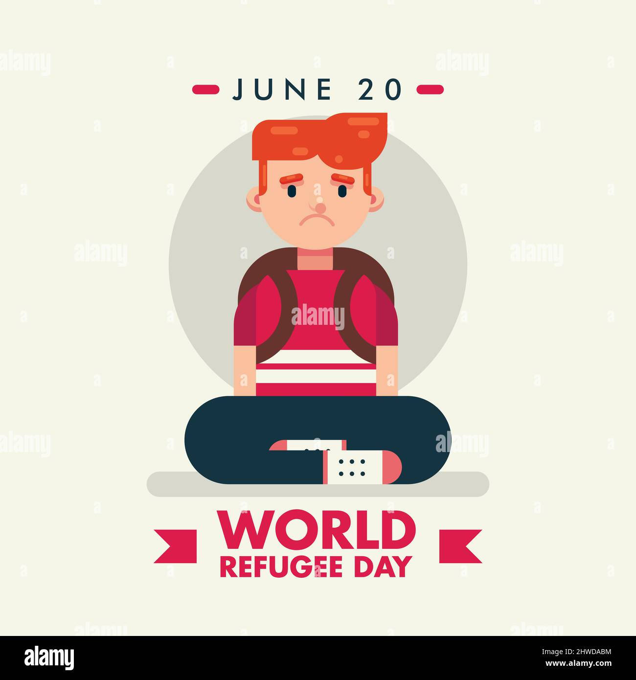 World Refugee Day 20 June, sad crying boy kid child poster vector ...