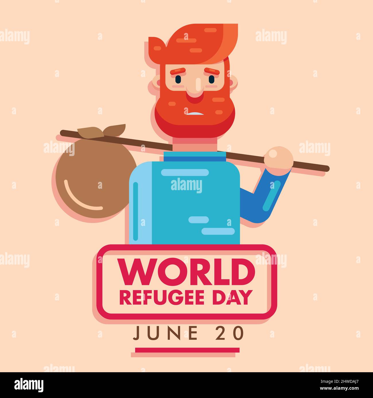 World Refugee Day 20 June, sad man guy poster banner image vector ...