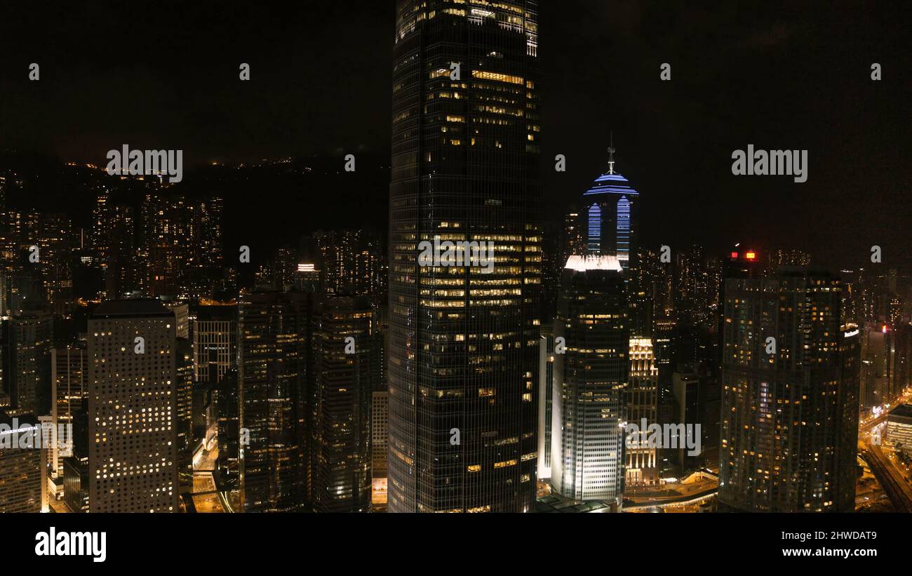 Top view of the skyscrapers in the big city at night. Stock. Great view ...