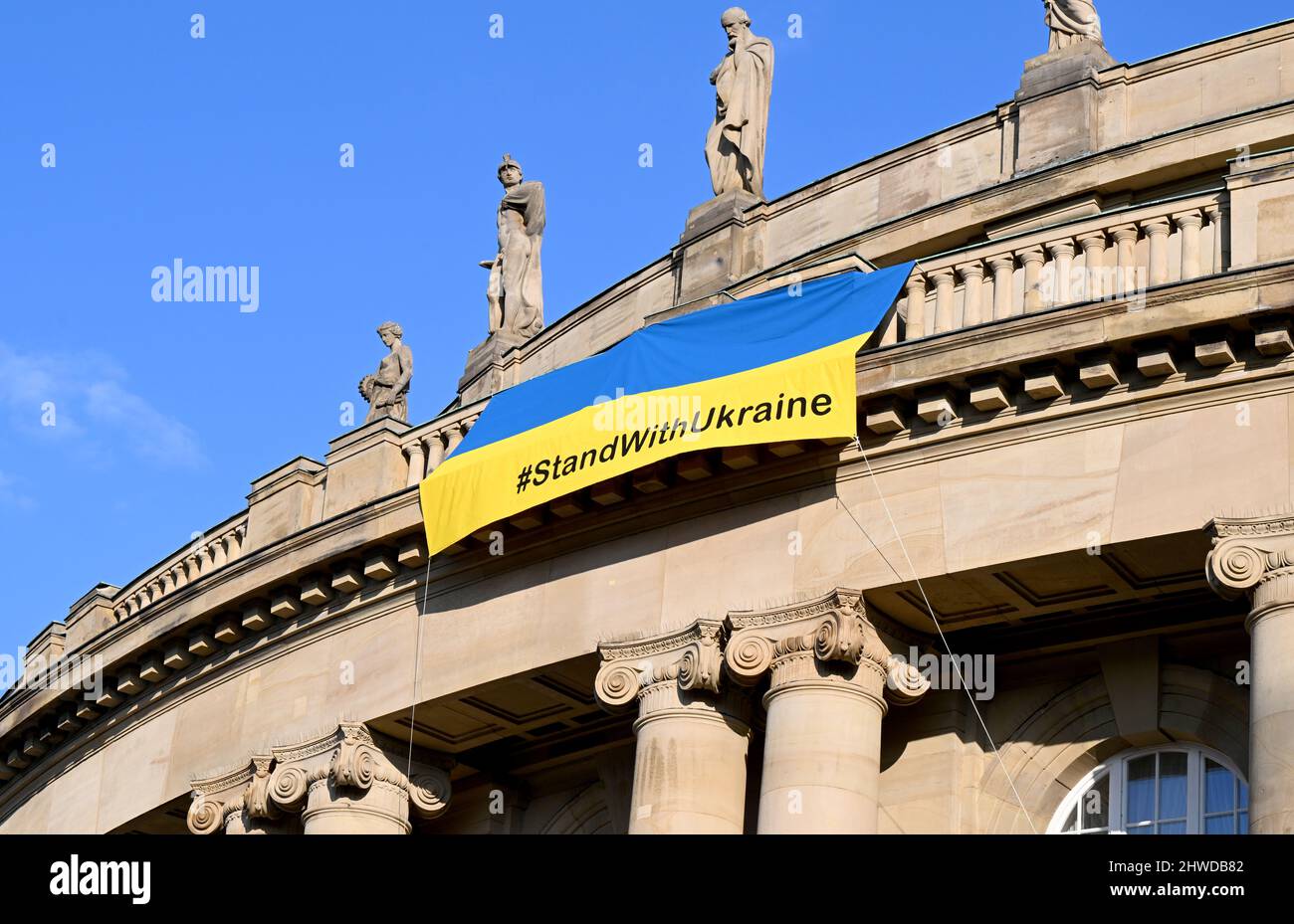 Stuttgart, Germany. 05th Mar, 2022. A flag with the colors of Ukraine ...
