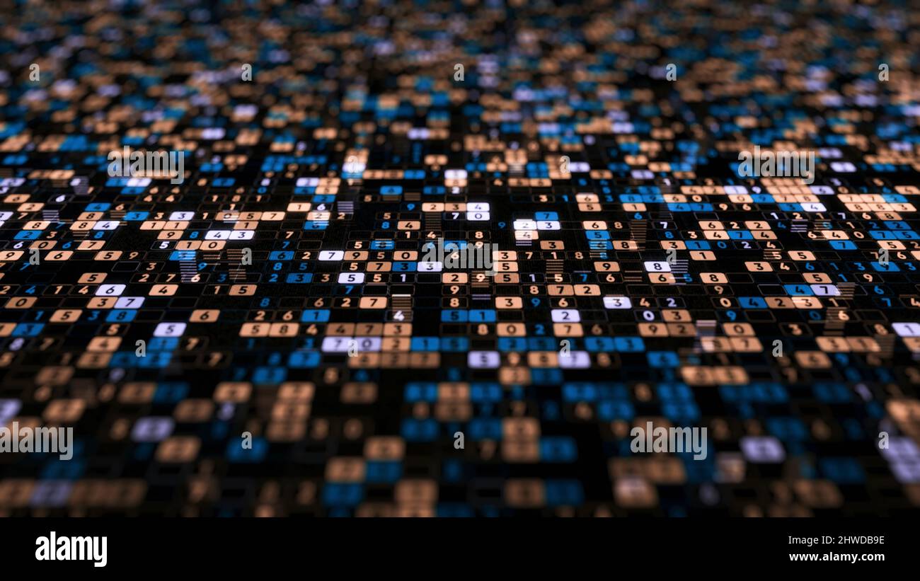Background of many numbers. Animation. Coding of digital space with ...