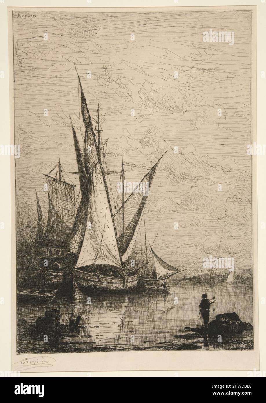 Le Port de Gênes. Artist: Adolphe Appian, French, 1819–1898 Stock Photo ...