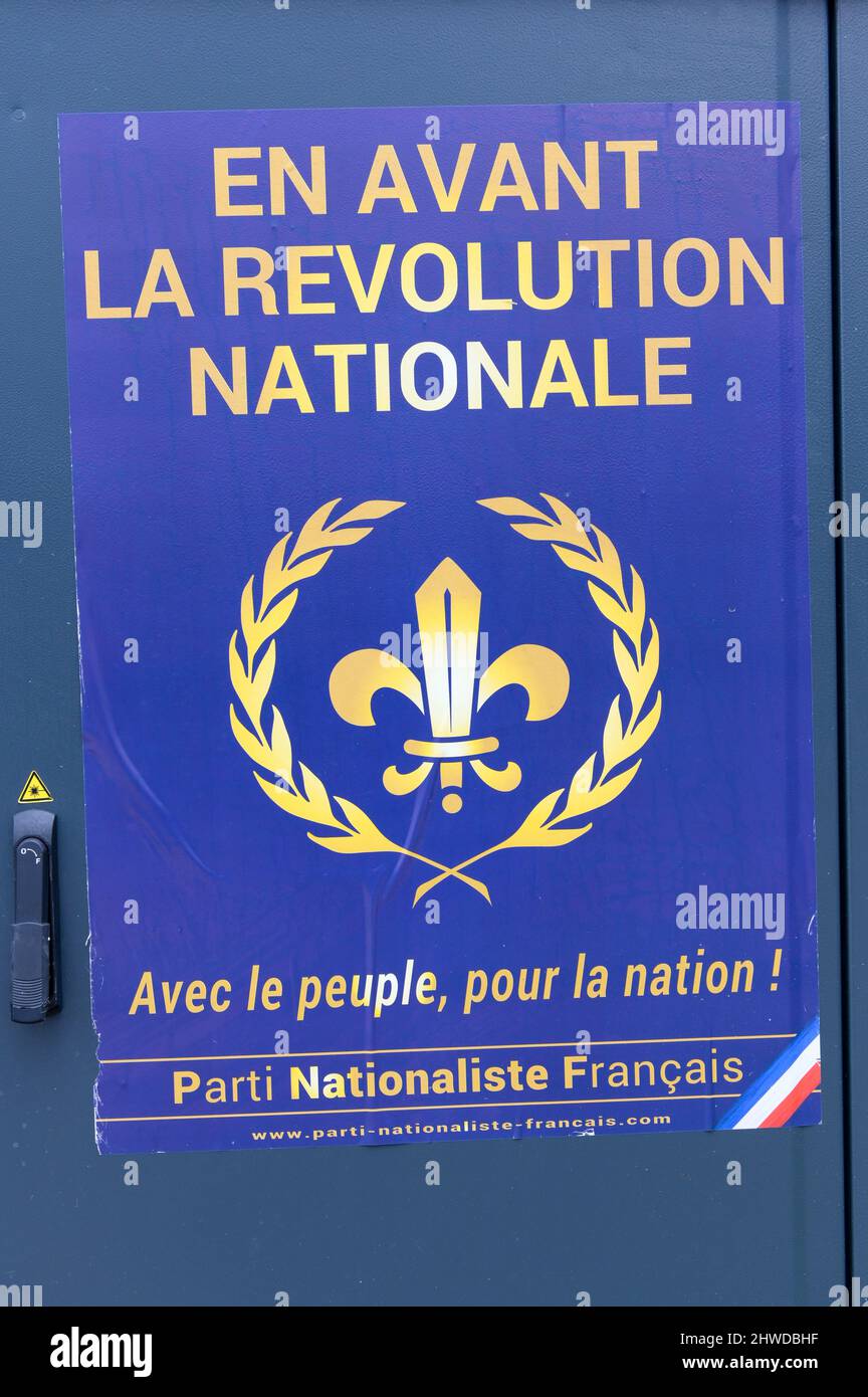 An extreme right-wing poster of the French Nationalist Party, which ...