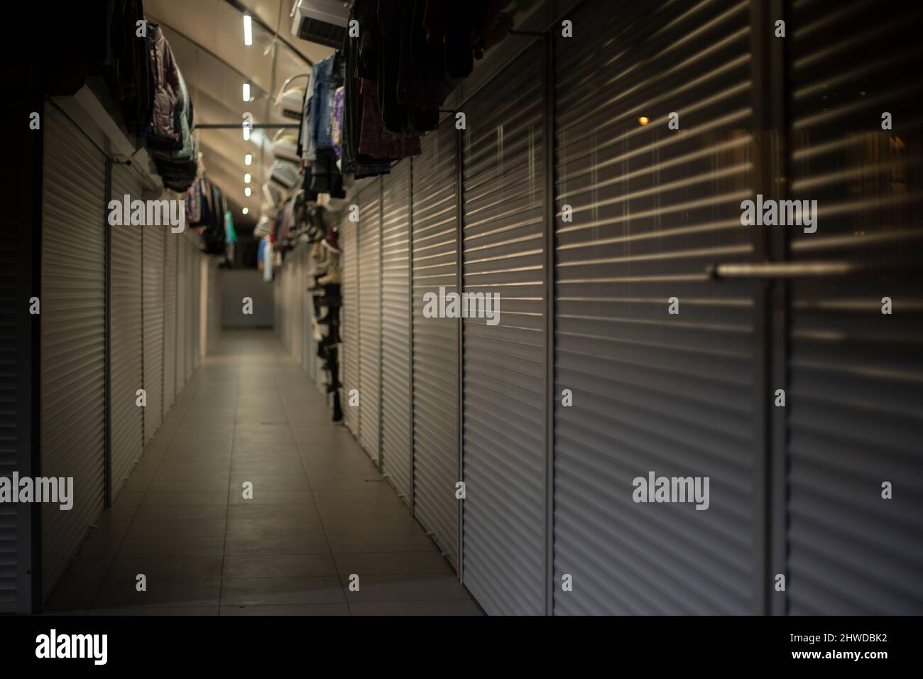 Shops are closed. Shopping arcade. Corridor in shopping pavilion ...