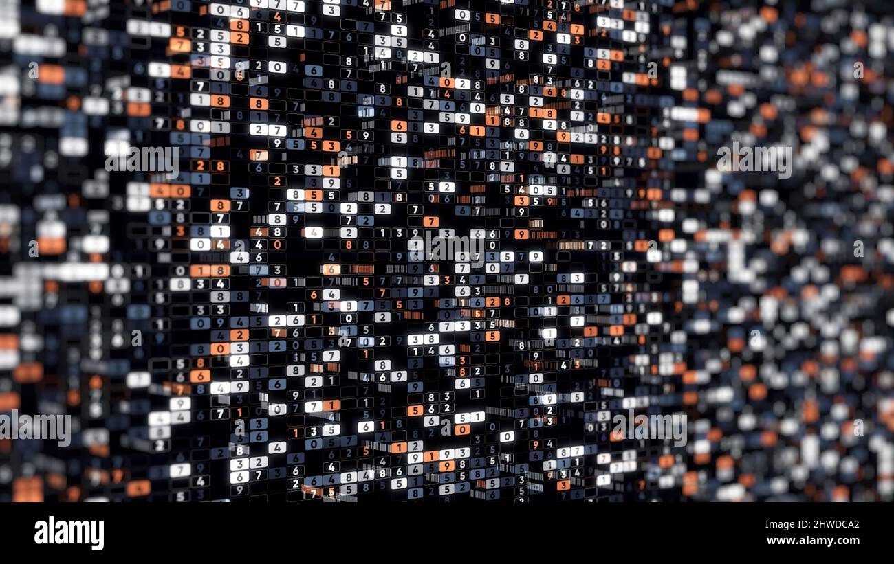 Background of many numbers. Animation. Coding of digital space with ...
