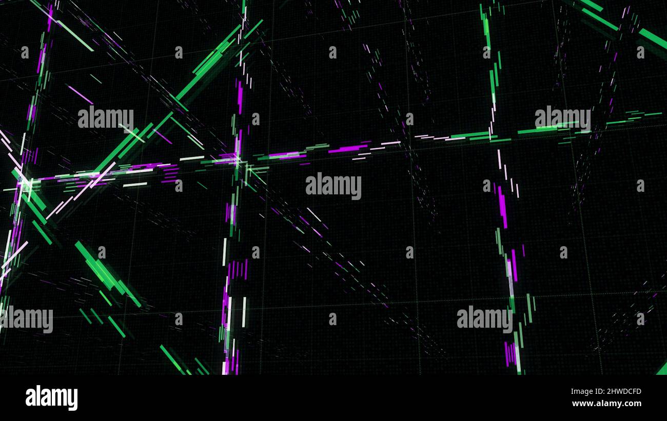 Abstract animation of 3D cyberspace matrix with strokes. Animation ...