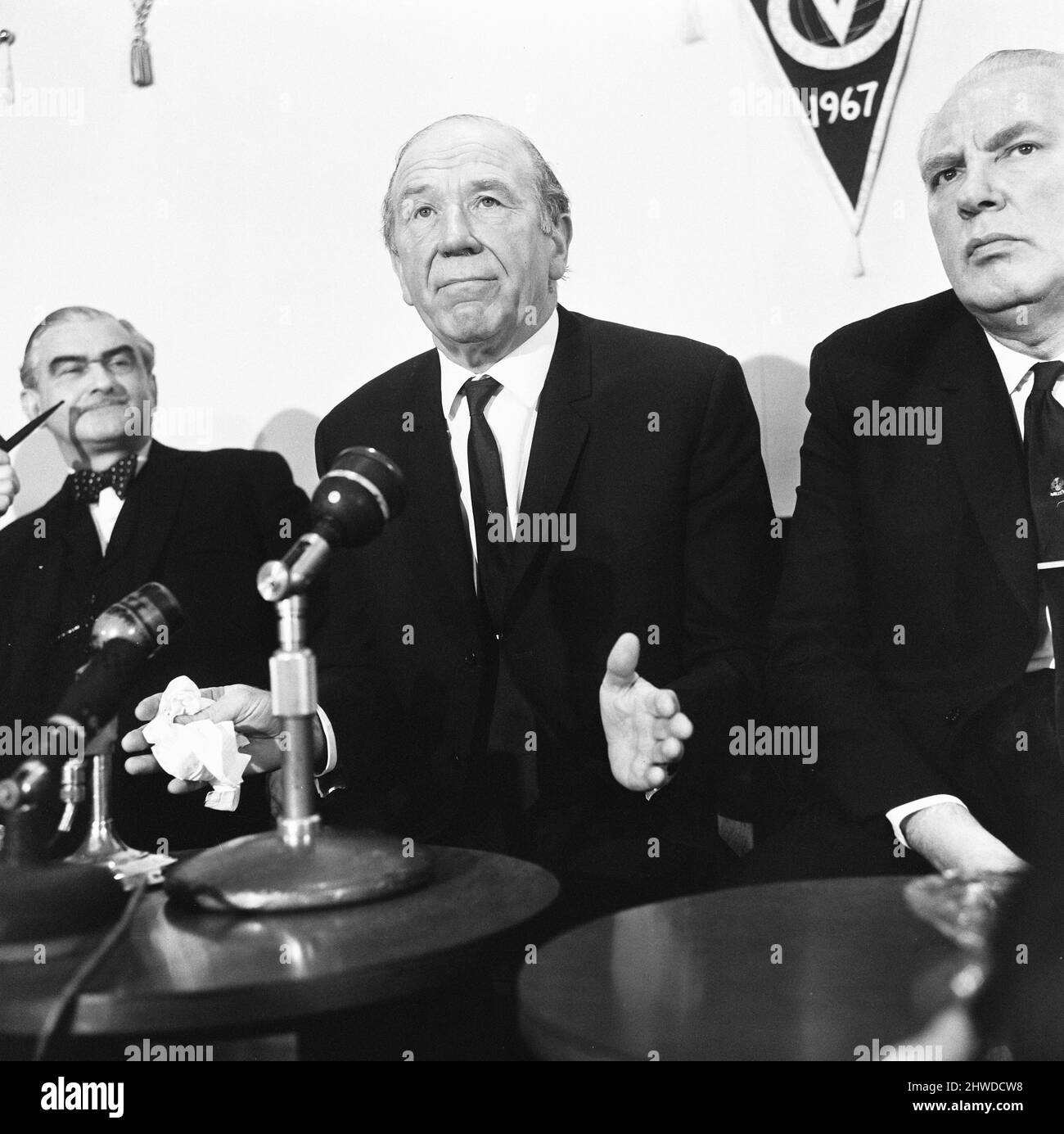 Sir Matt Busby, announces his resignation as Manager of Manchester ...