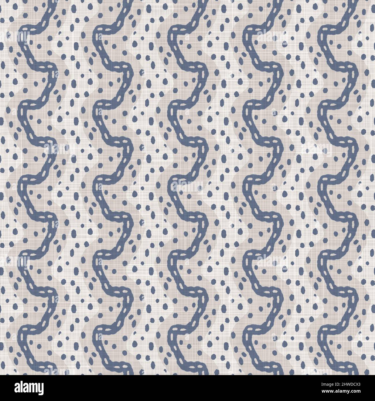 French blue doodle motif linen seamless pattern. Tonal country cottage ...