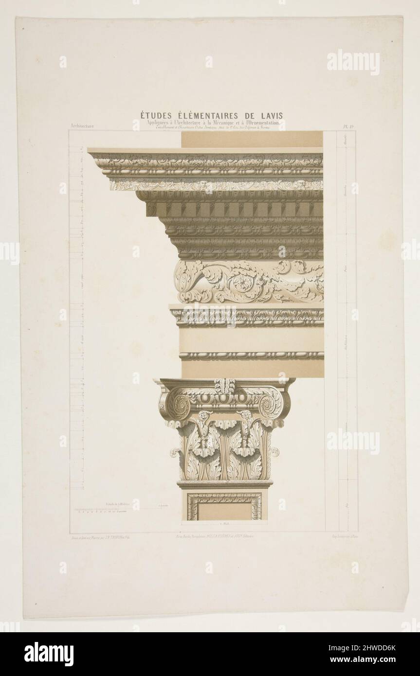 Etudes Elementaires de Lavis [Ionic Entablature & Capital]. Artist: J ...