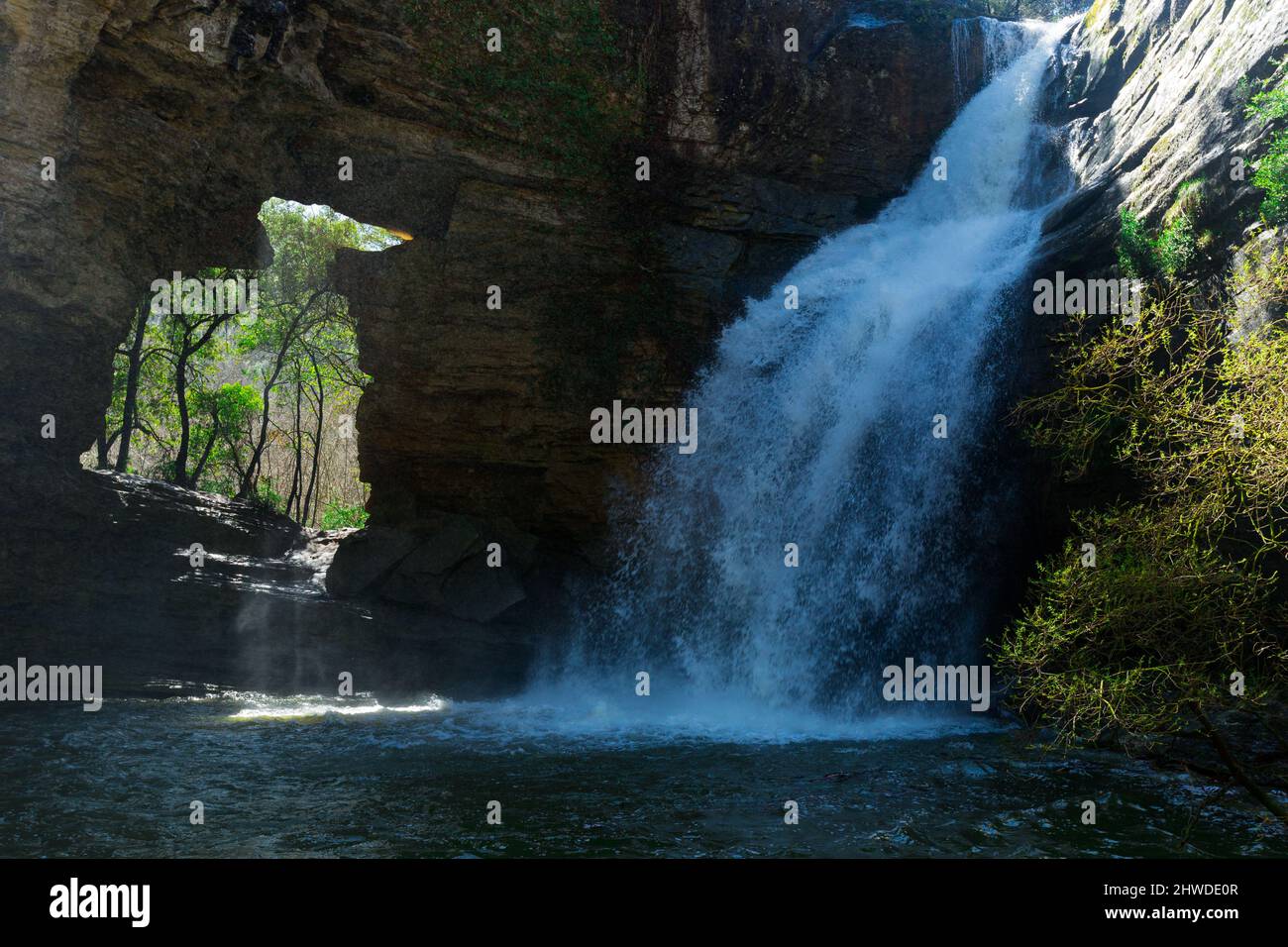 Waterfall La Foradada de Cantonigros surrounded by beautiful forests ...