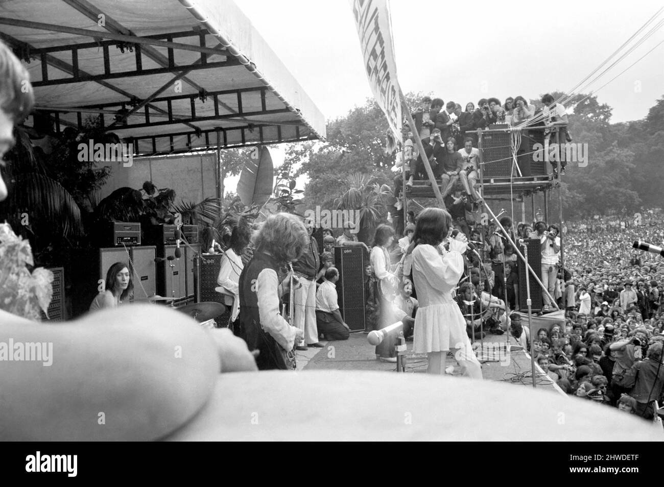 The Rolling Stones on stage at their free concert in London's Hyde Park ...