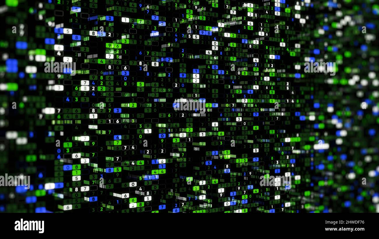 Background of many numbers. Animation. Coding of digital space with ...