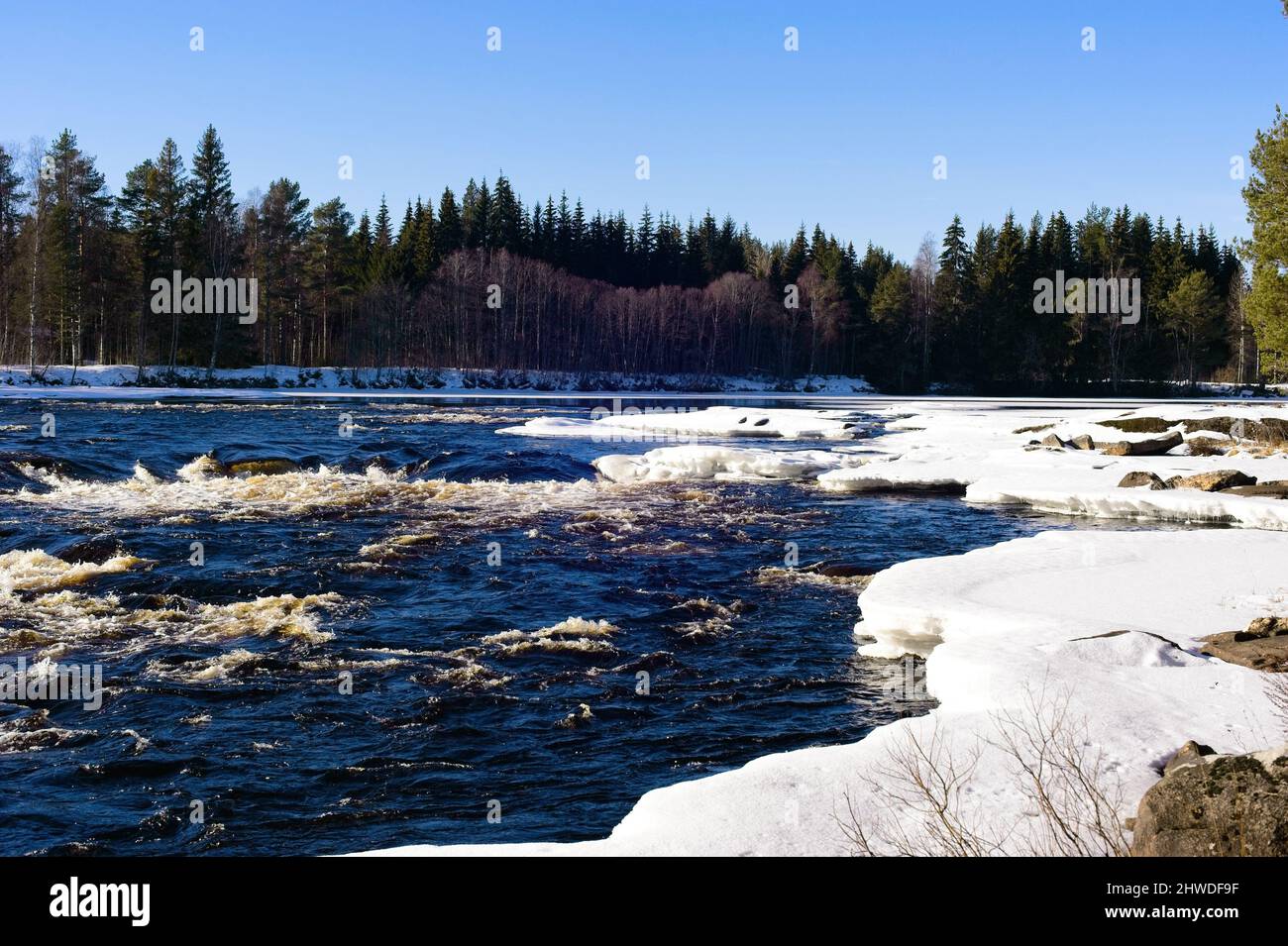 Scenes of a partly frozen river in Dalarna Stock Photo - Alamy