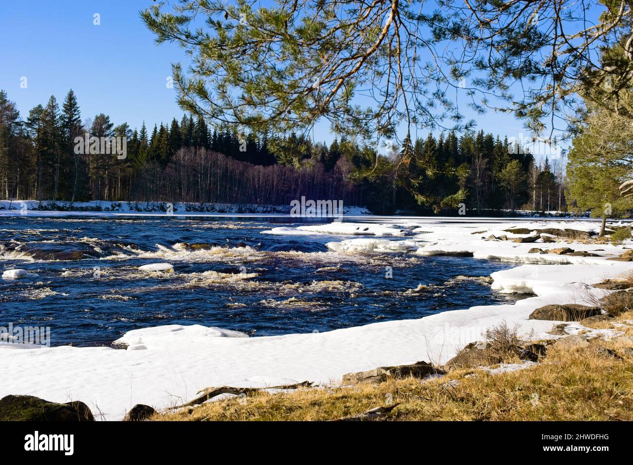 Scenes of a partly frozen river in Dalarna Stock Photo - Alamy