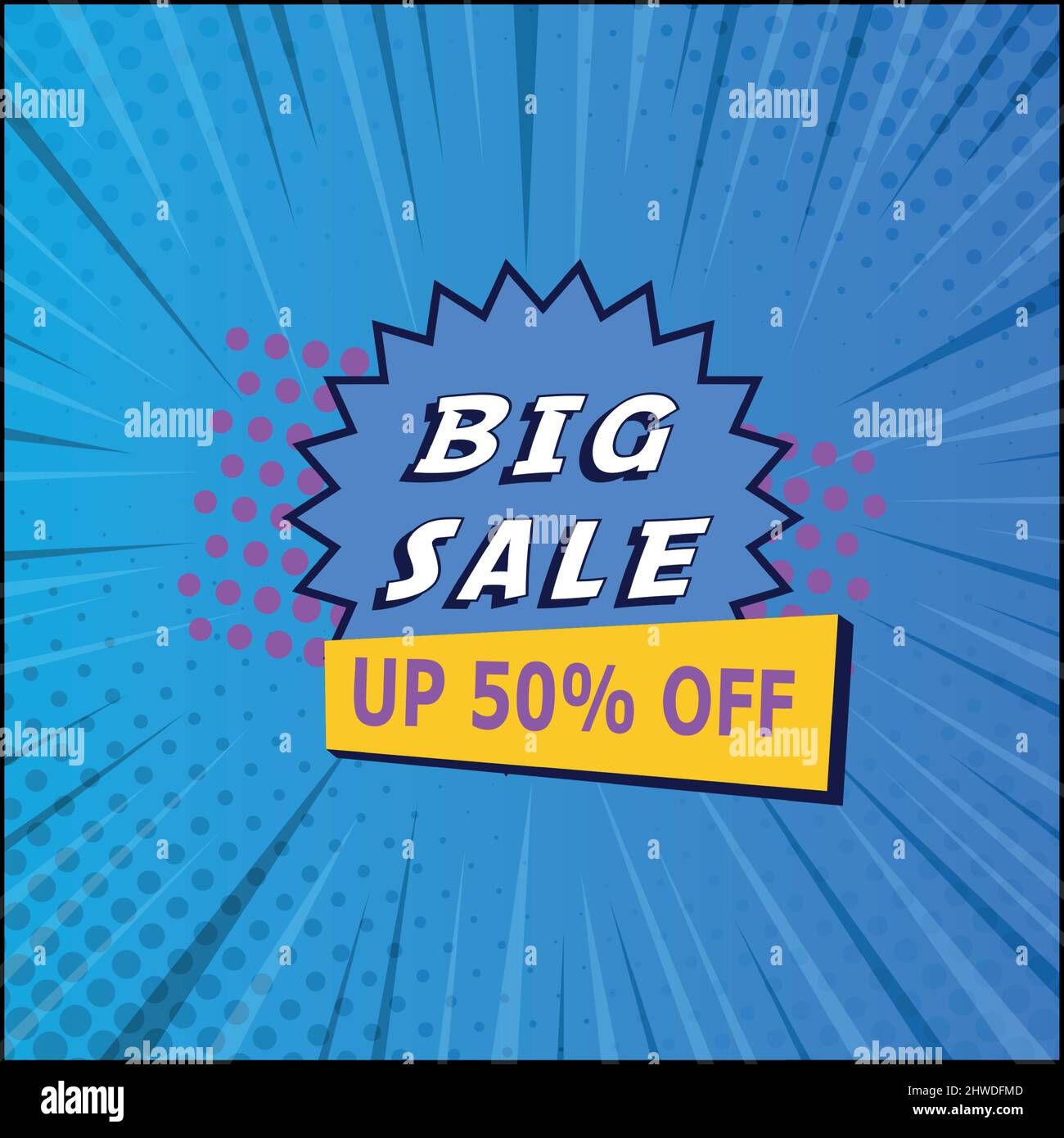 Comic zoom web banner, business card, template BIG SALE 50 percent ...