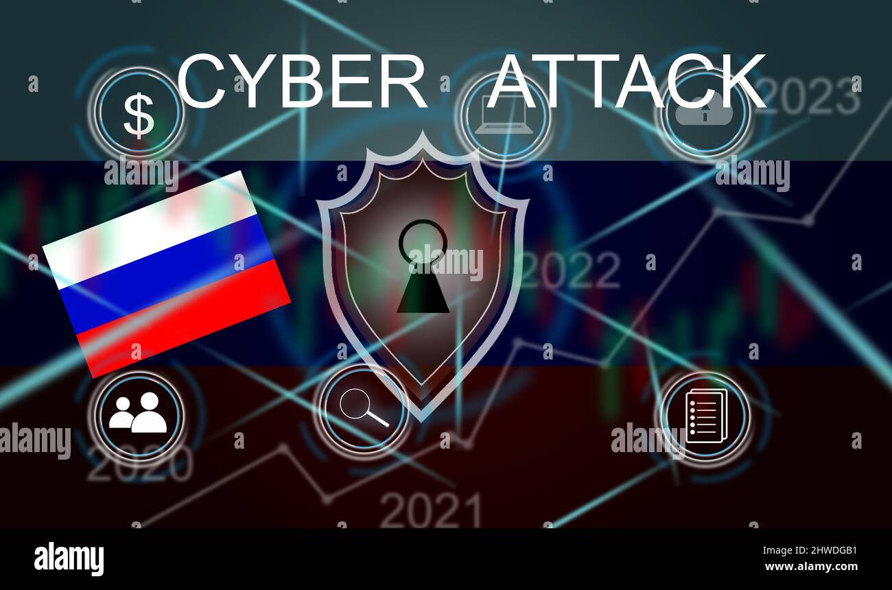 Cyber security concept icons with russian flag Stock Photo - Alamy