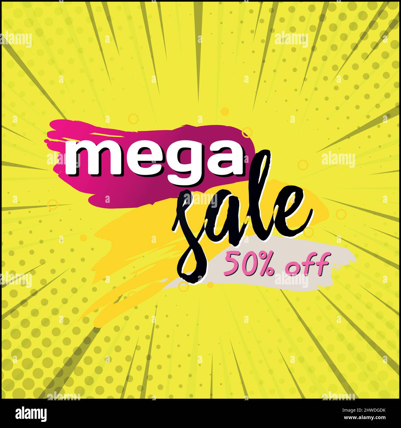Comic zoom web banner, business card, template MEGA SALE 50 percent ...