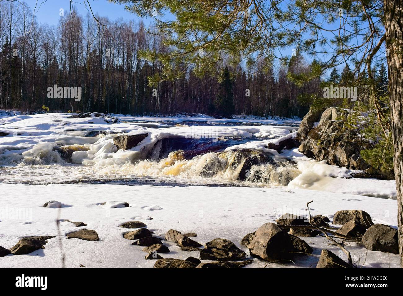 Scenes of a partly frozen river in Dalarna Stock Photo - Alamy