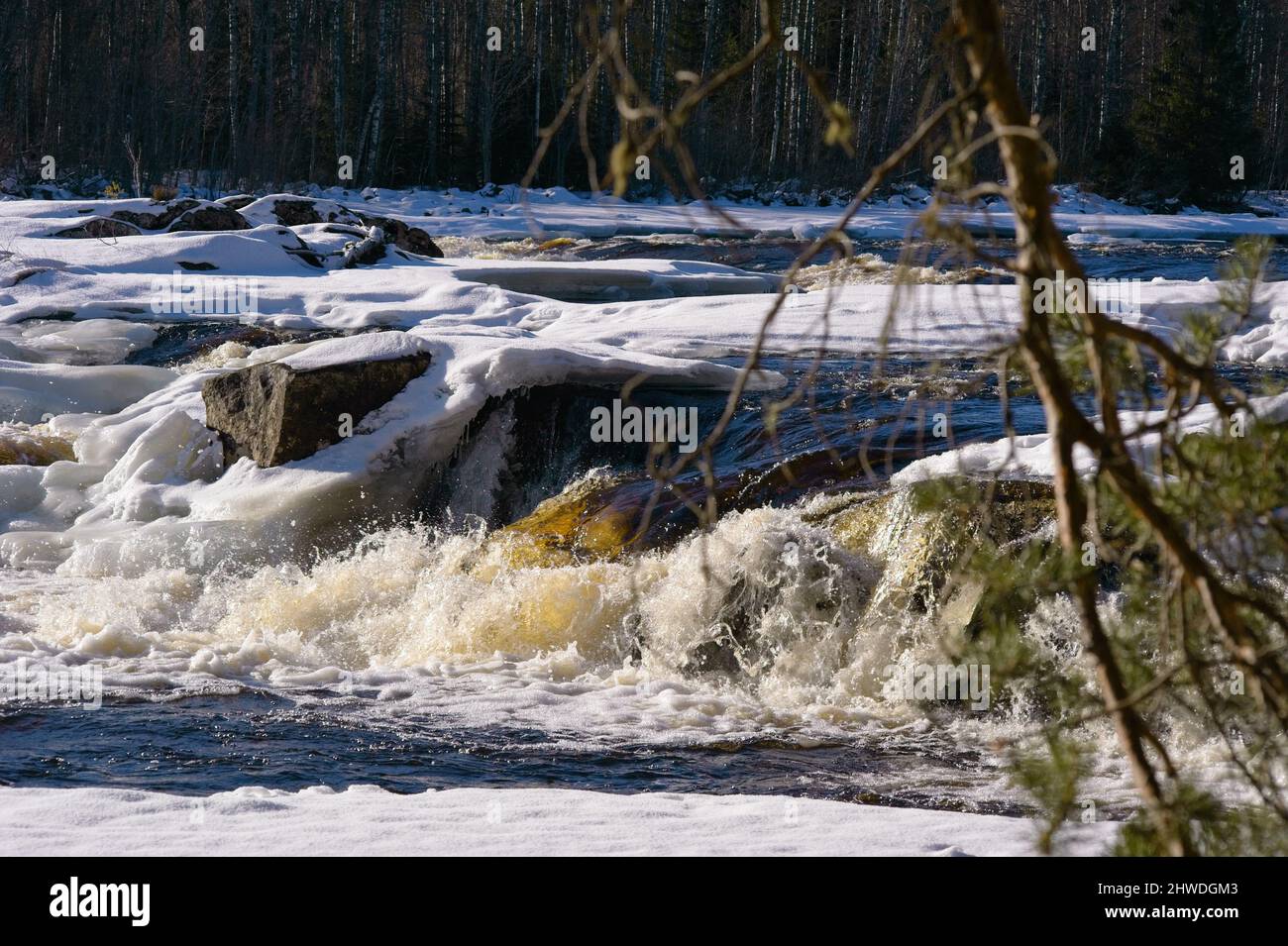 Scenes of a partly frozen river in Dalarna Stock Photo - Alamy