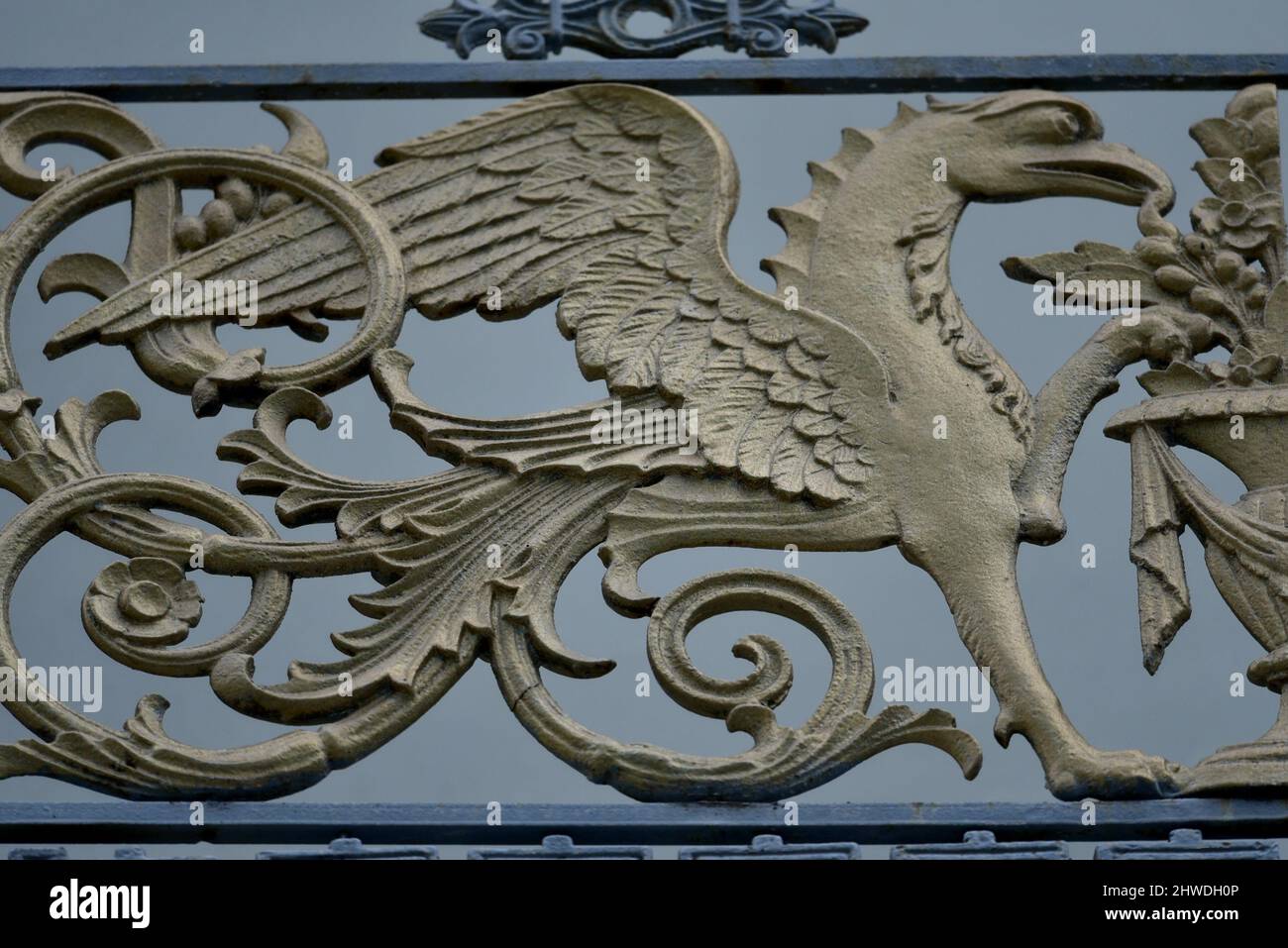 Classic style handcrafted wrought iron balcony railing with a golden ...