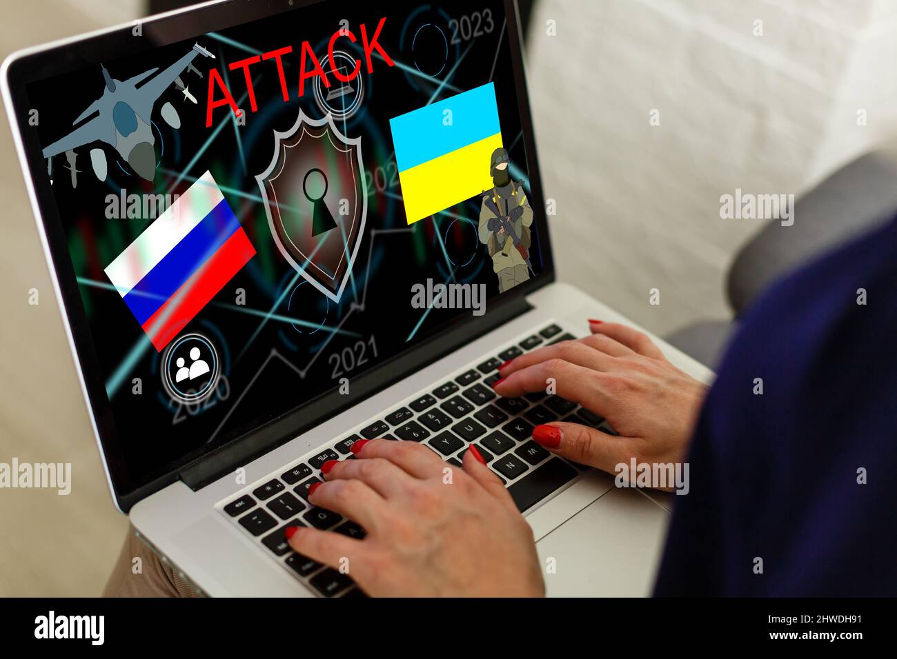 Computer hacker or Cyber attack concept background with Ukraine flag ...