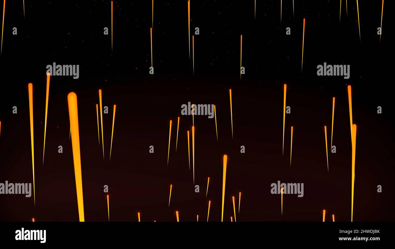 Rain of fire of fireballs or comets raining down setting ground aligh ...