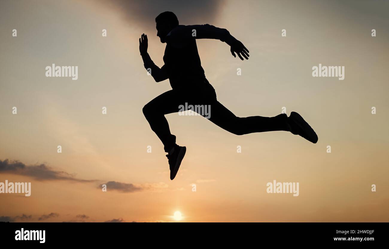 Freedom is not enough. personal achievement goal. man silhouette jump ...