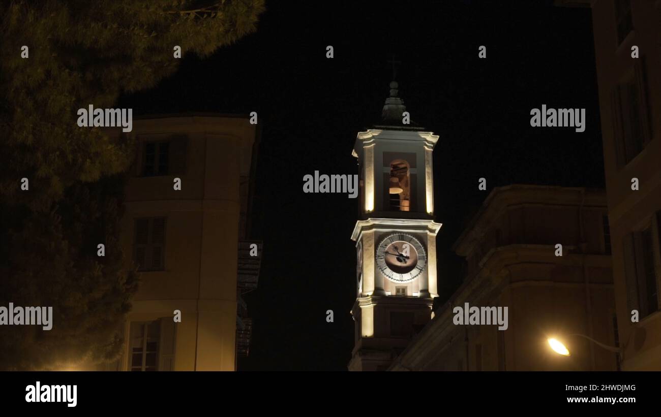 Old town chapel at night. Action. Beautiful simple chapel illuminated ...