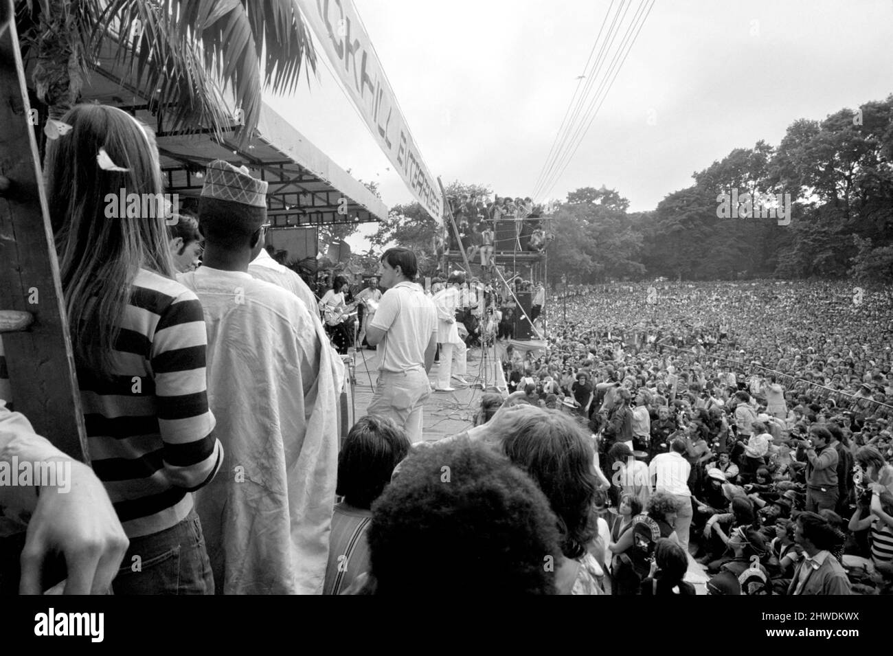 The Rolling Stones on stage at their free concert in London's Hyde Park ...